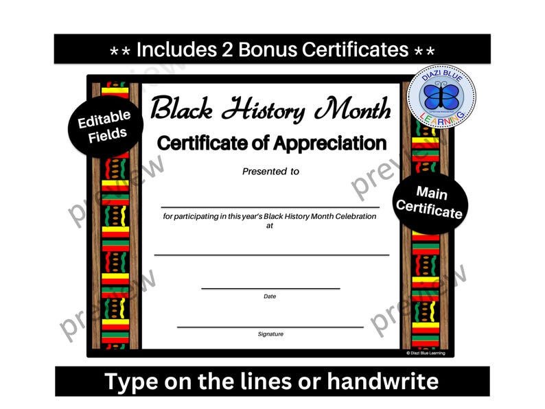 Black History Month Certificate of Appreciation With Bonus Awards ...