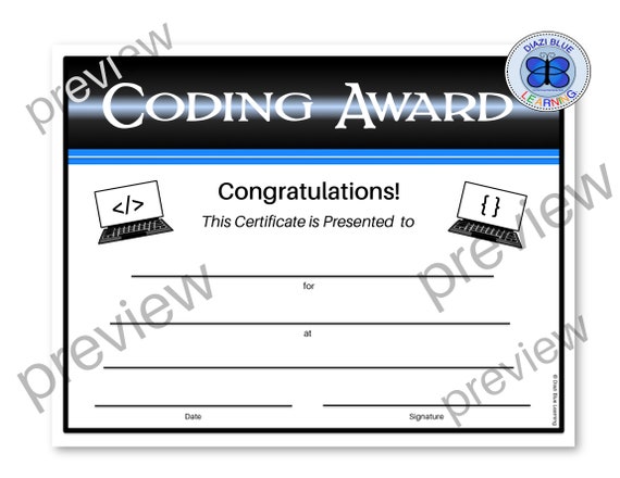 Coding Award Coding Certificates Coding Achievement | Etsy