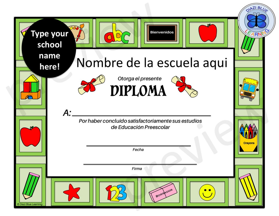 Spanish Preschool Diploma Diploma Preescolar Editable - Etsy