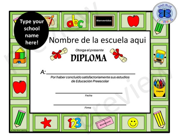 Spanish Preschool Diploma Diploma Preescolar Editable | Etsy