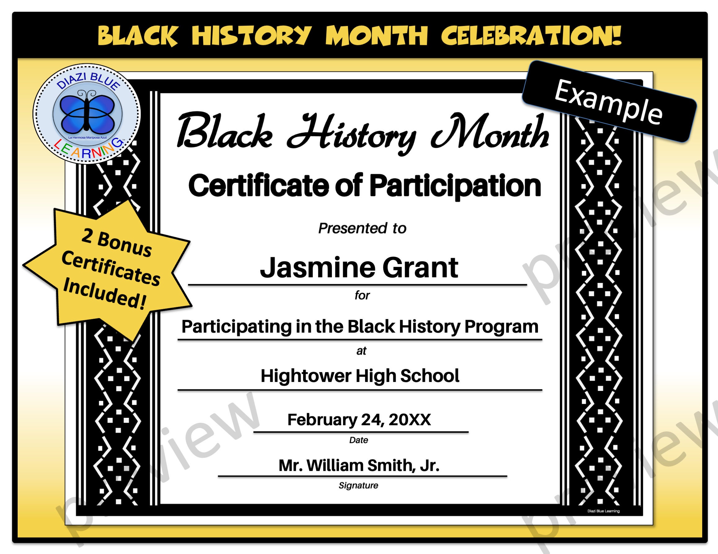 Black History Month Certificate of Participation With Bonus ...