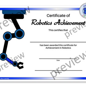 Robotics Certificates, Robotics Achievement, Editable Robotics ...