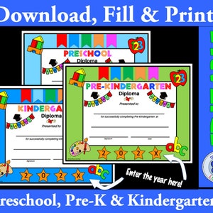 Preschool Graduation Diploma, Pre-k Graduation Diploma, Kindergarten ...