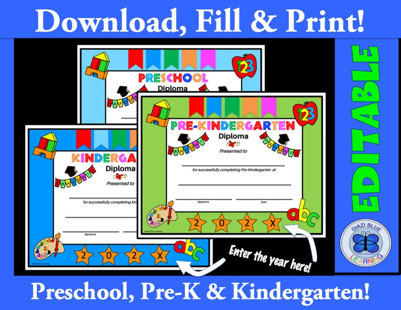 Preschool Graduation Diploma, Pre-k Graduation Diploma, Kindergarten ...