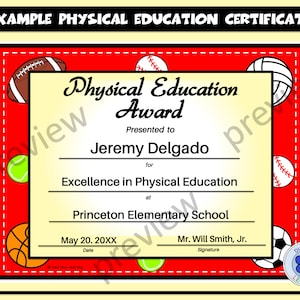Physical Education Certificate, PE Certificates, Editable PE ...