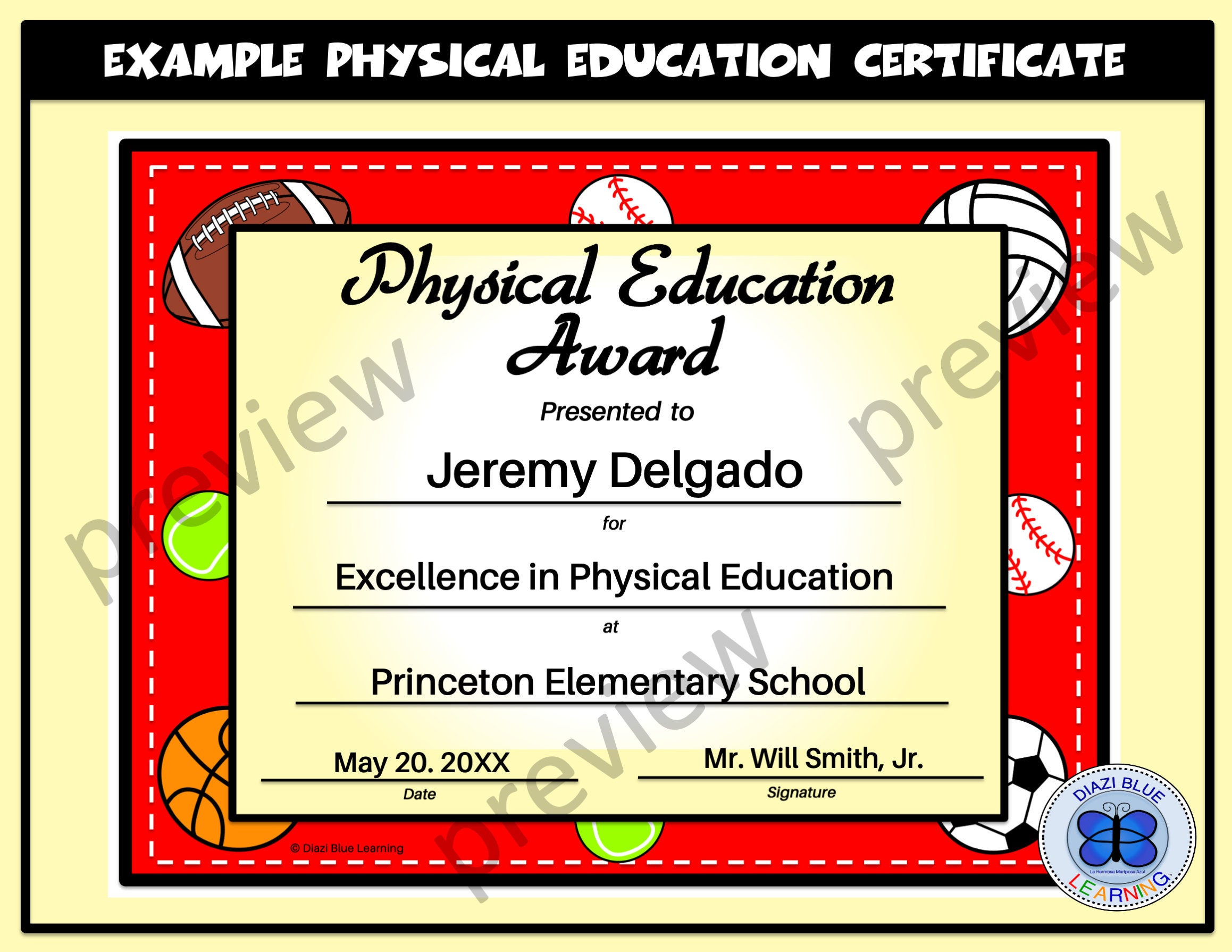 Physical Education Certificate, PE Certificates, Editable PE ...