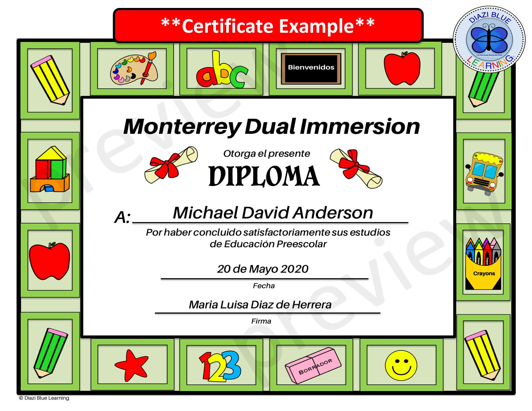 Spanish Preschool Diploma Diploma Preescolar Editable - Etsy