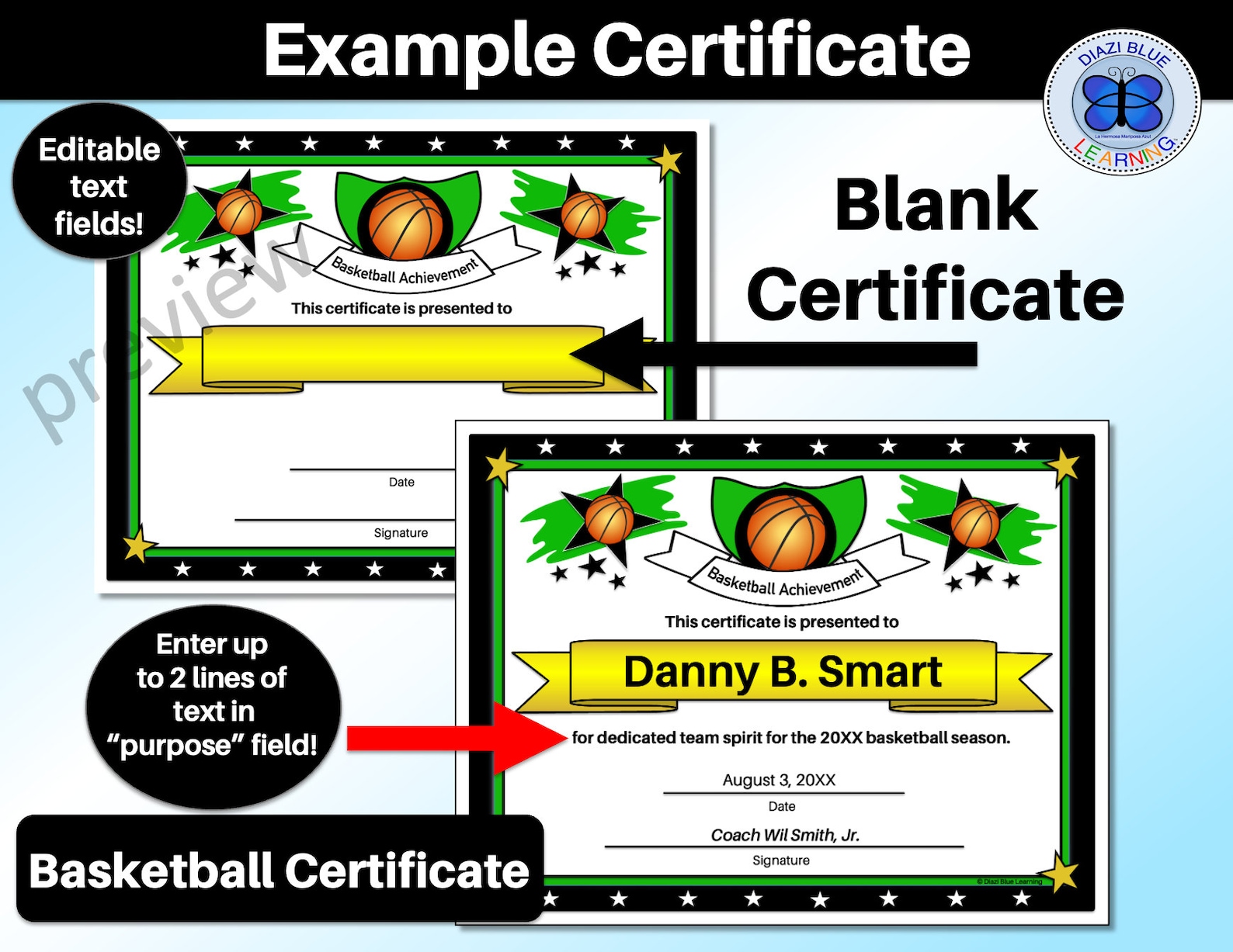 Editable Basketball Certificate, PDF Basketball Certificate, Basketball ...