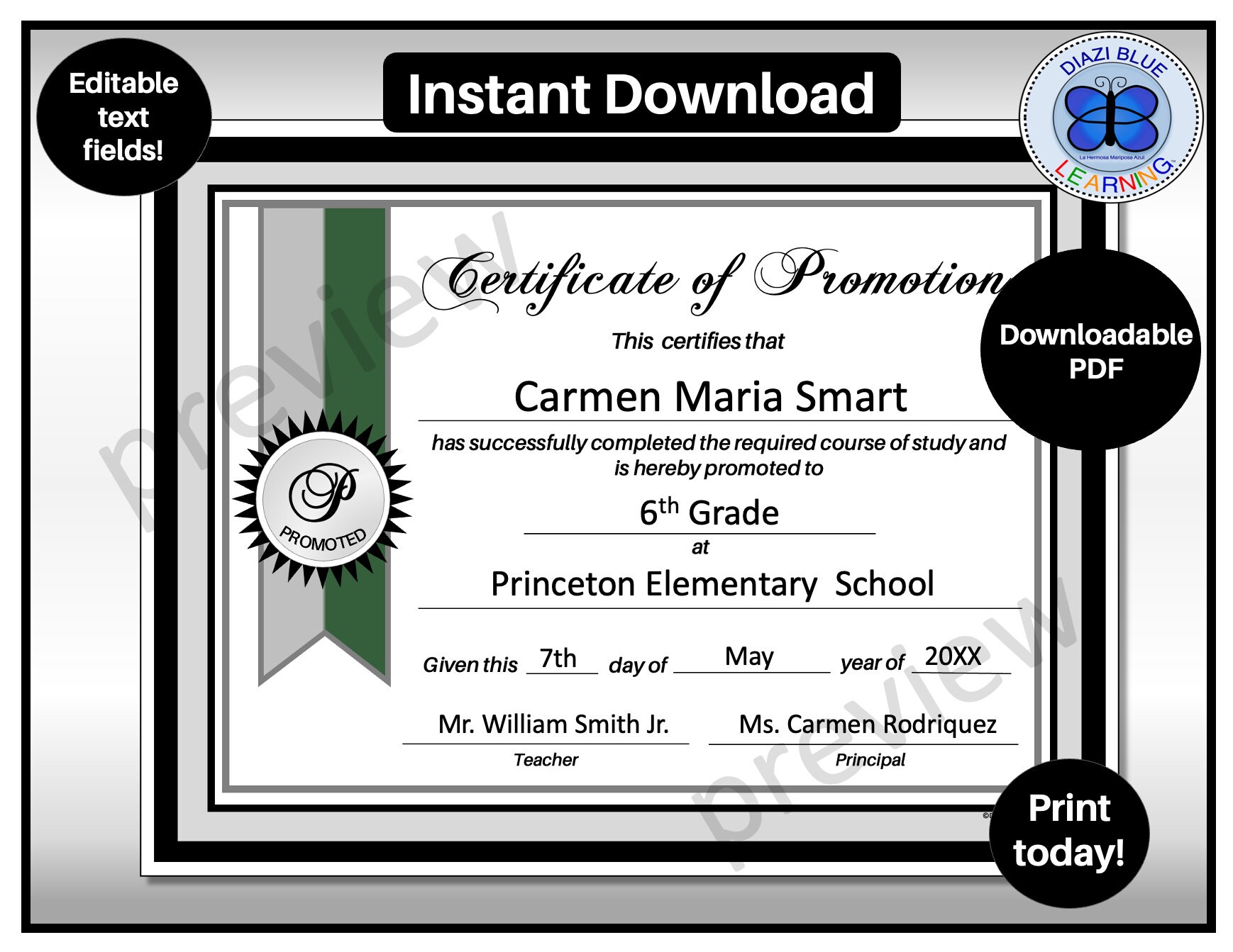 Certificate of Promotion, Certificate of Completion, End of Year ...