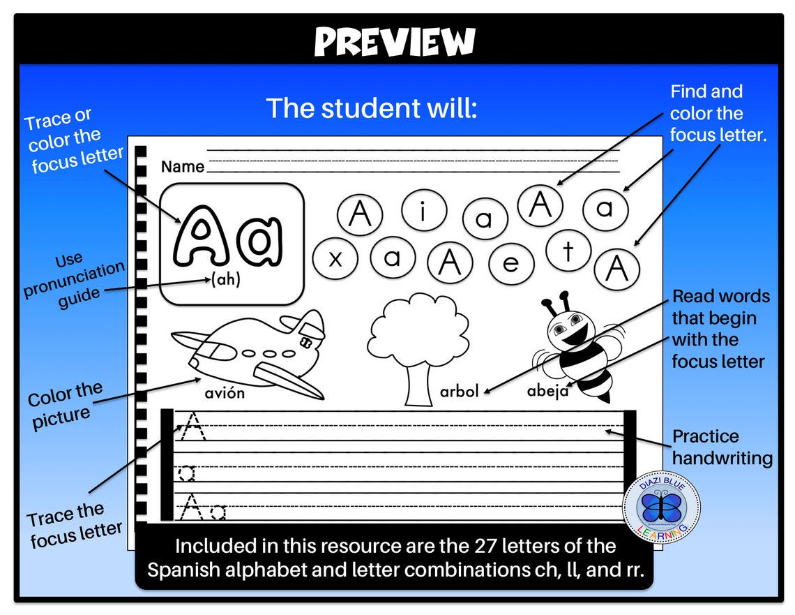 Learn the Spanish Alphabet El Abecedario Spanish Letters El Alfabeto ...