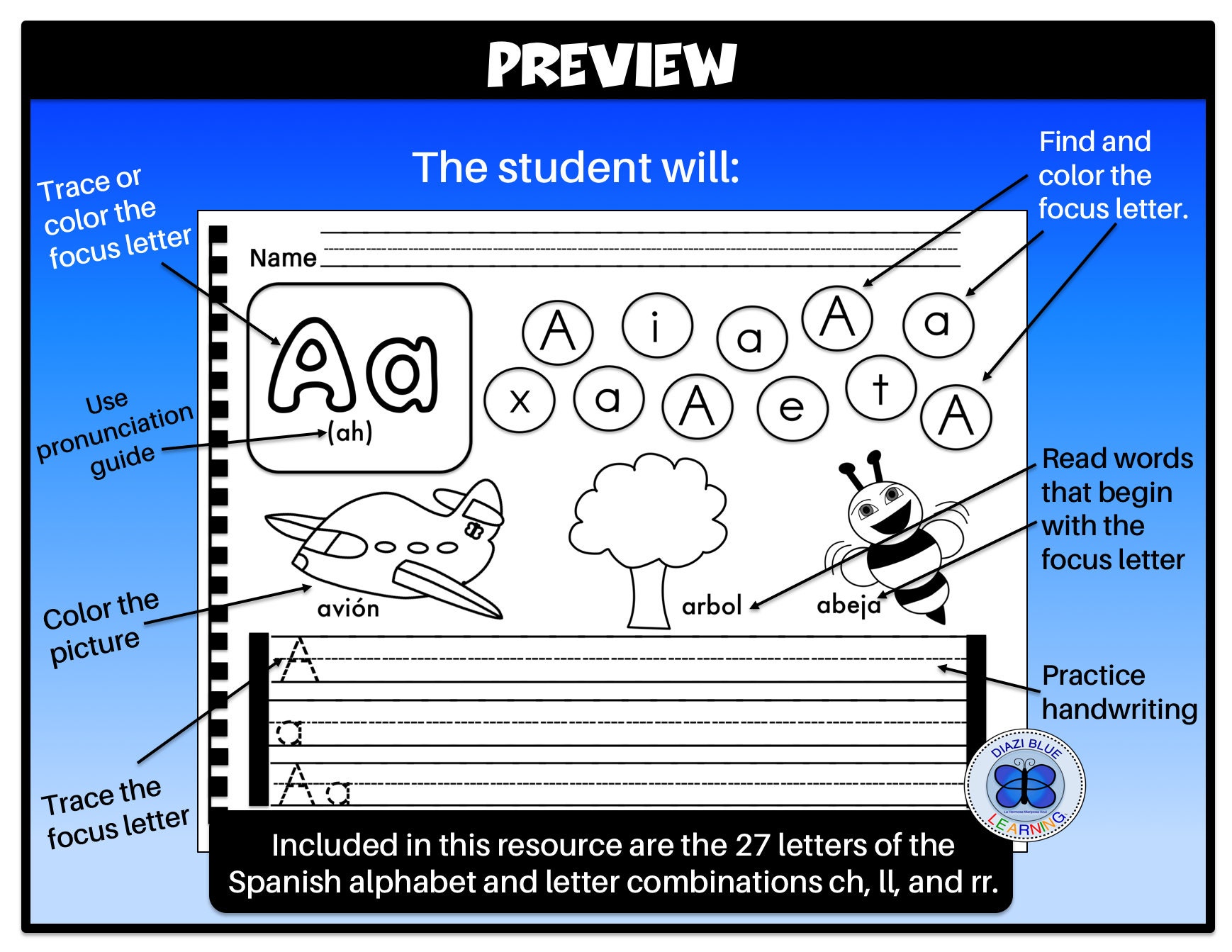 Learn the Spanish Alphabet El Abecedario Spanish Letters El Alfabeto ...
