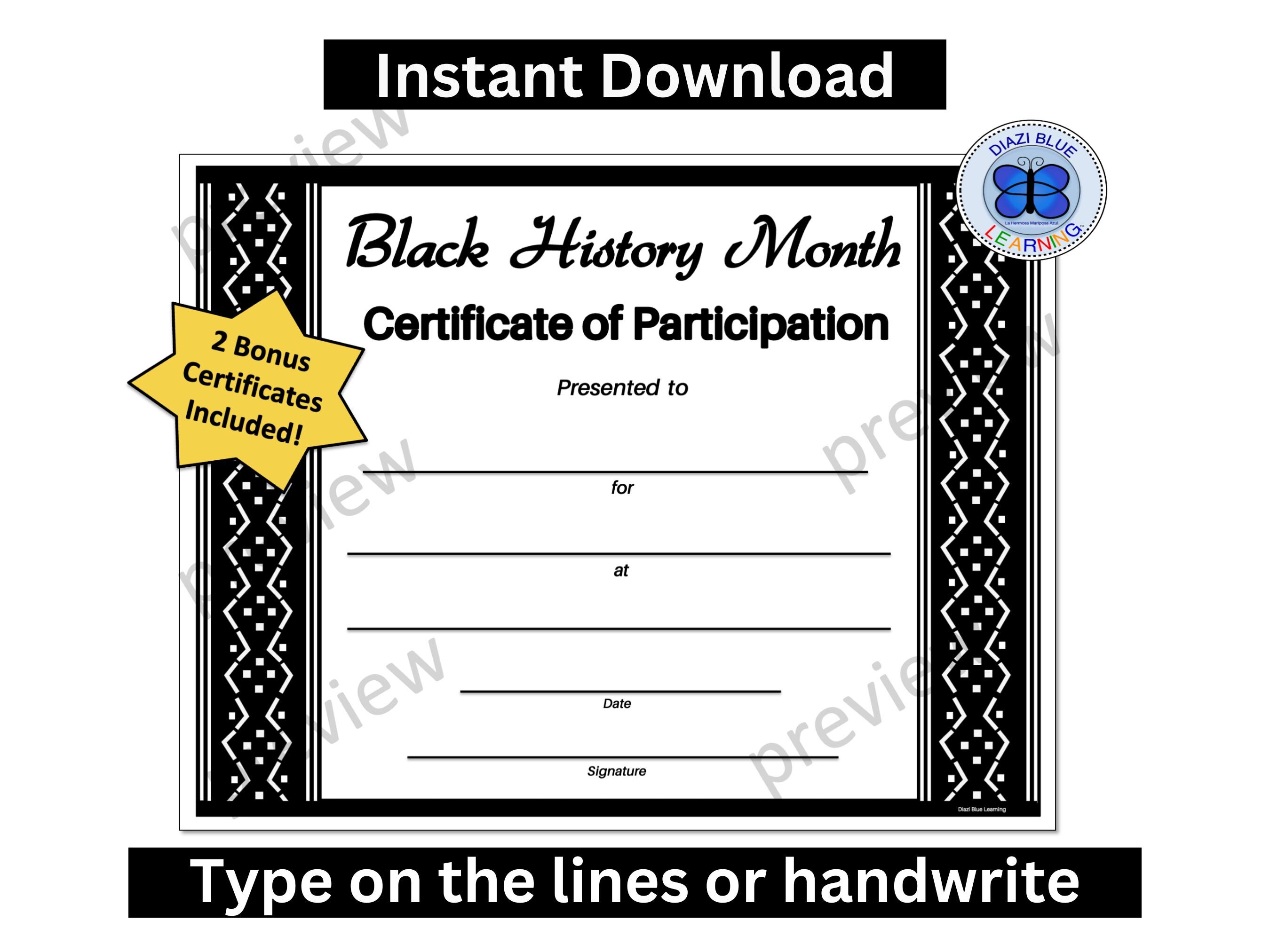 Black History Month Certificate of Participation With Bonus ...