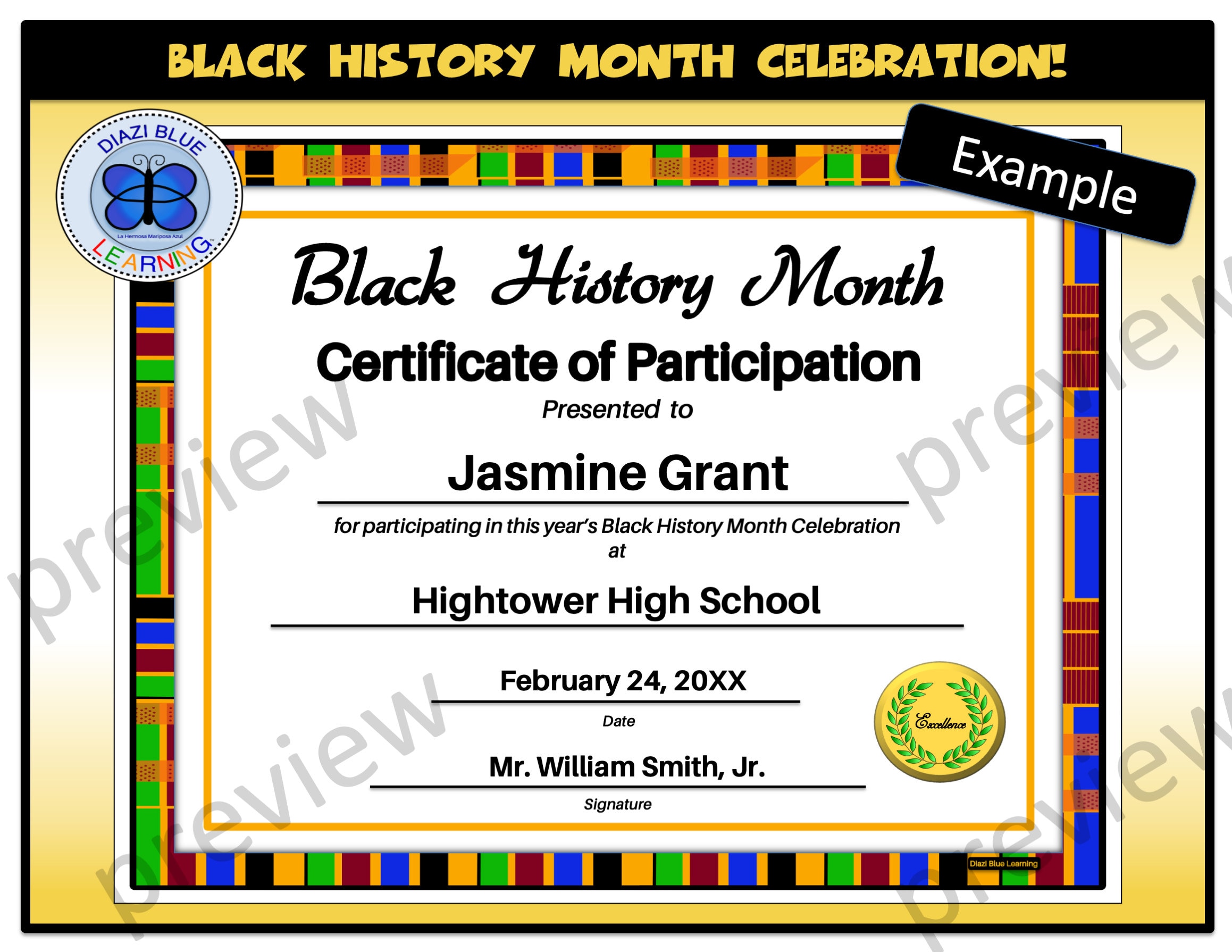 Black History Month Certificate of Participation With Bonus ...