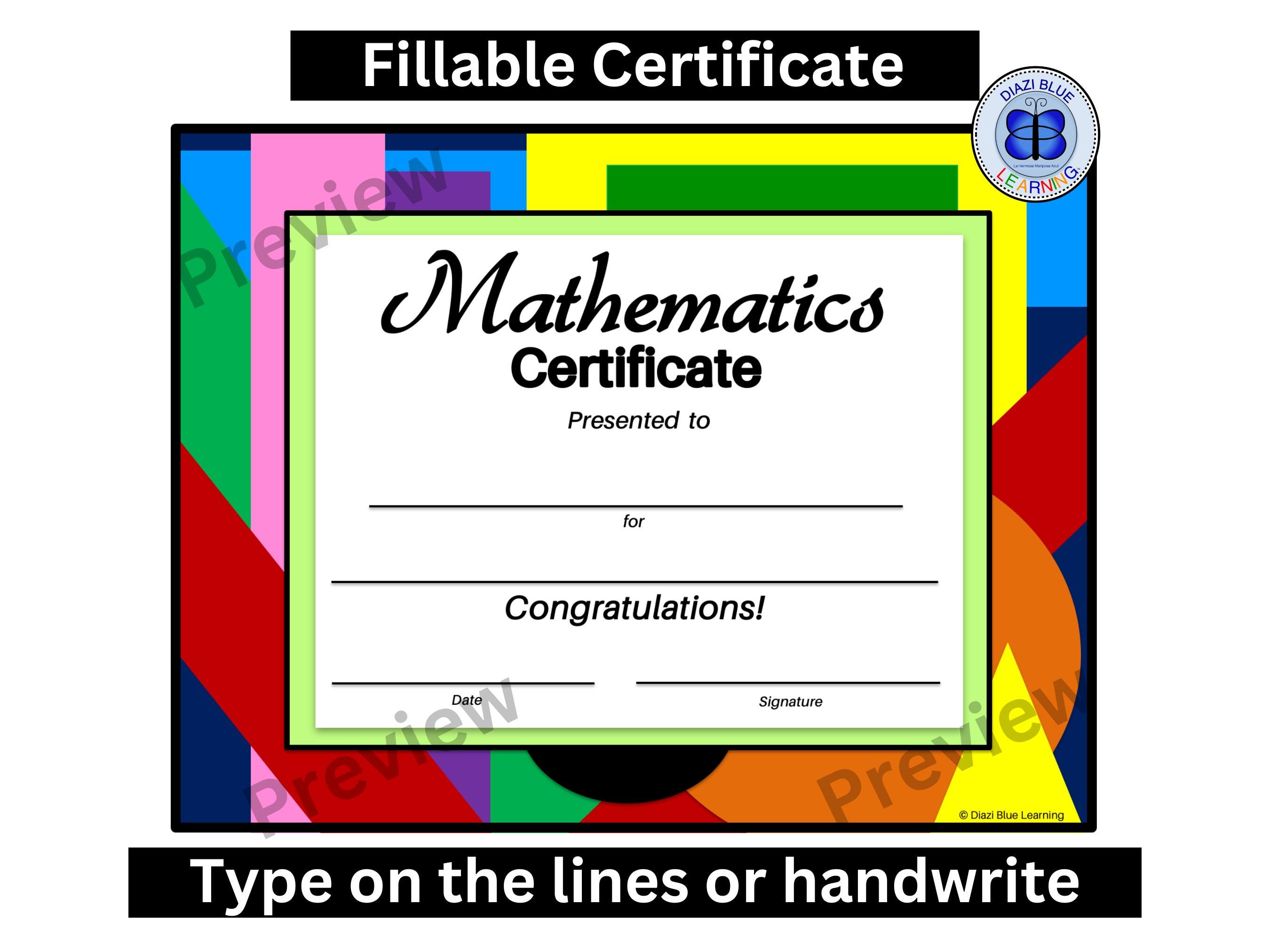 Math Certificate, PDF Math Certificate, Editable Math Certificate ...