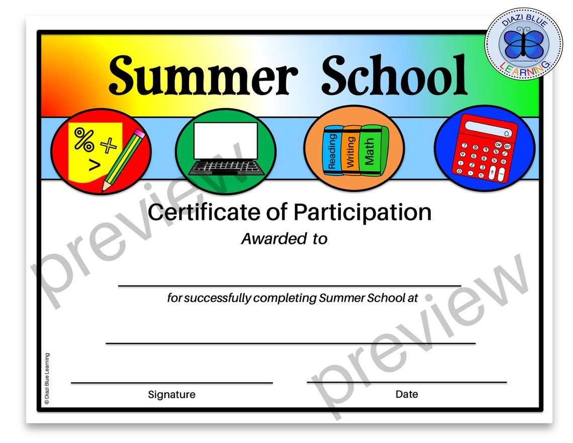 Summer School Certificate, Editable Summer School Certificate ...
