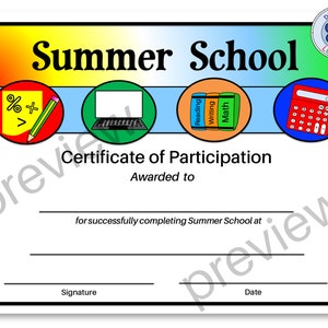Summer School Certificate, Editable Summer School Certificate ...