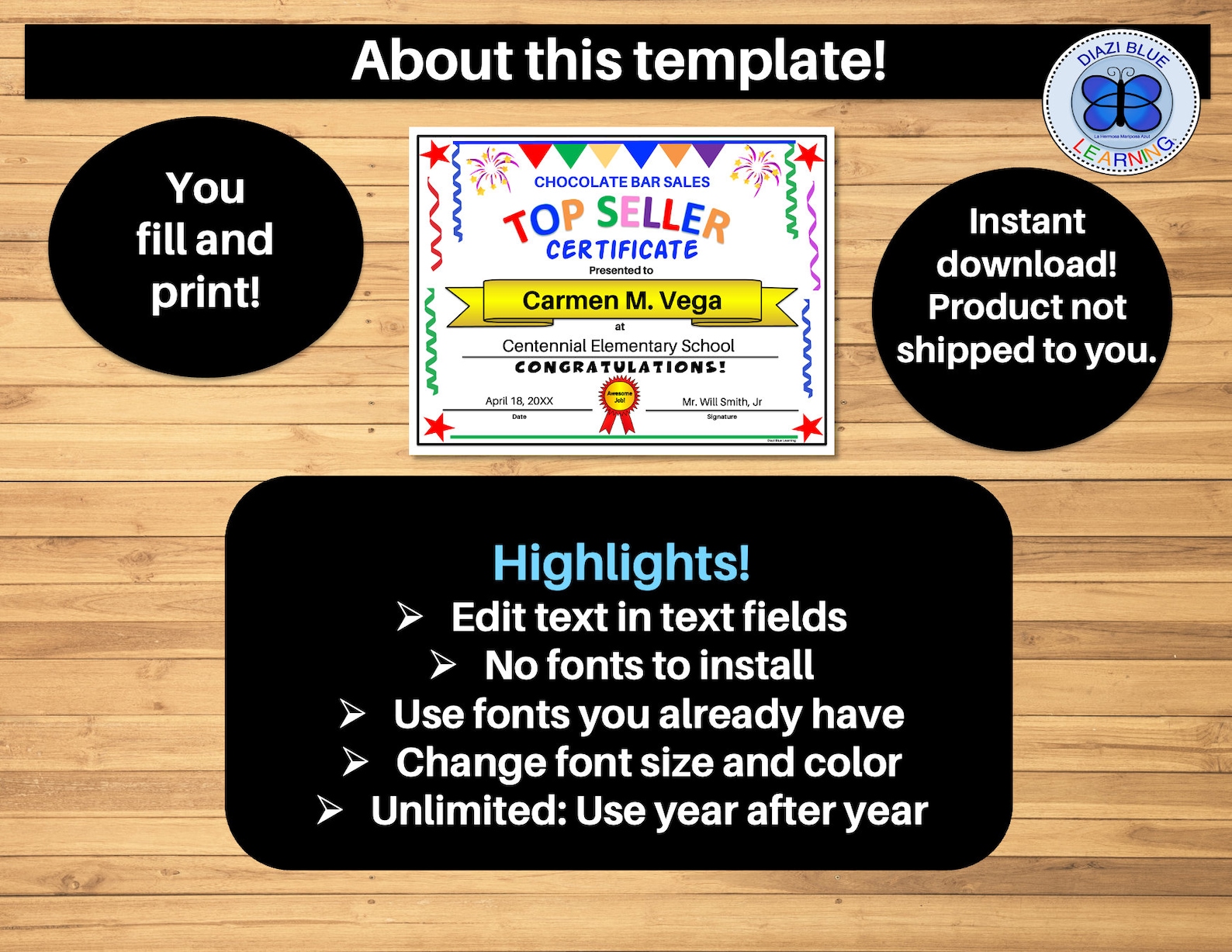 Top Seller Award, Top Seller Certificate of Recognition, Editable Top ...