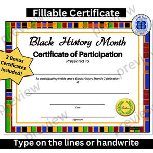 Black History Month Certificate of Participation With Bonus ...