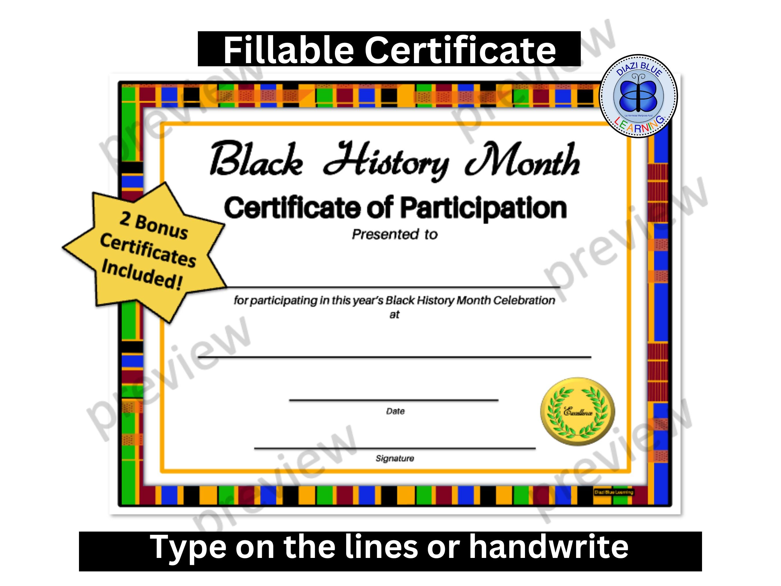 Black History Month Certificate of Participation With Bonus ...