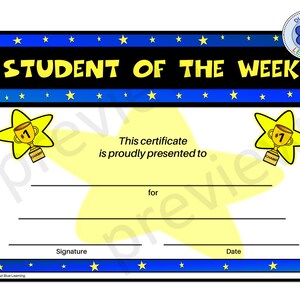 Student of the Week Certificate Editable PDF Student of the | Etsy