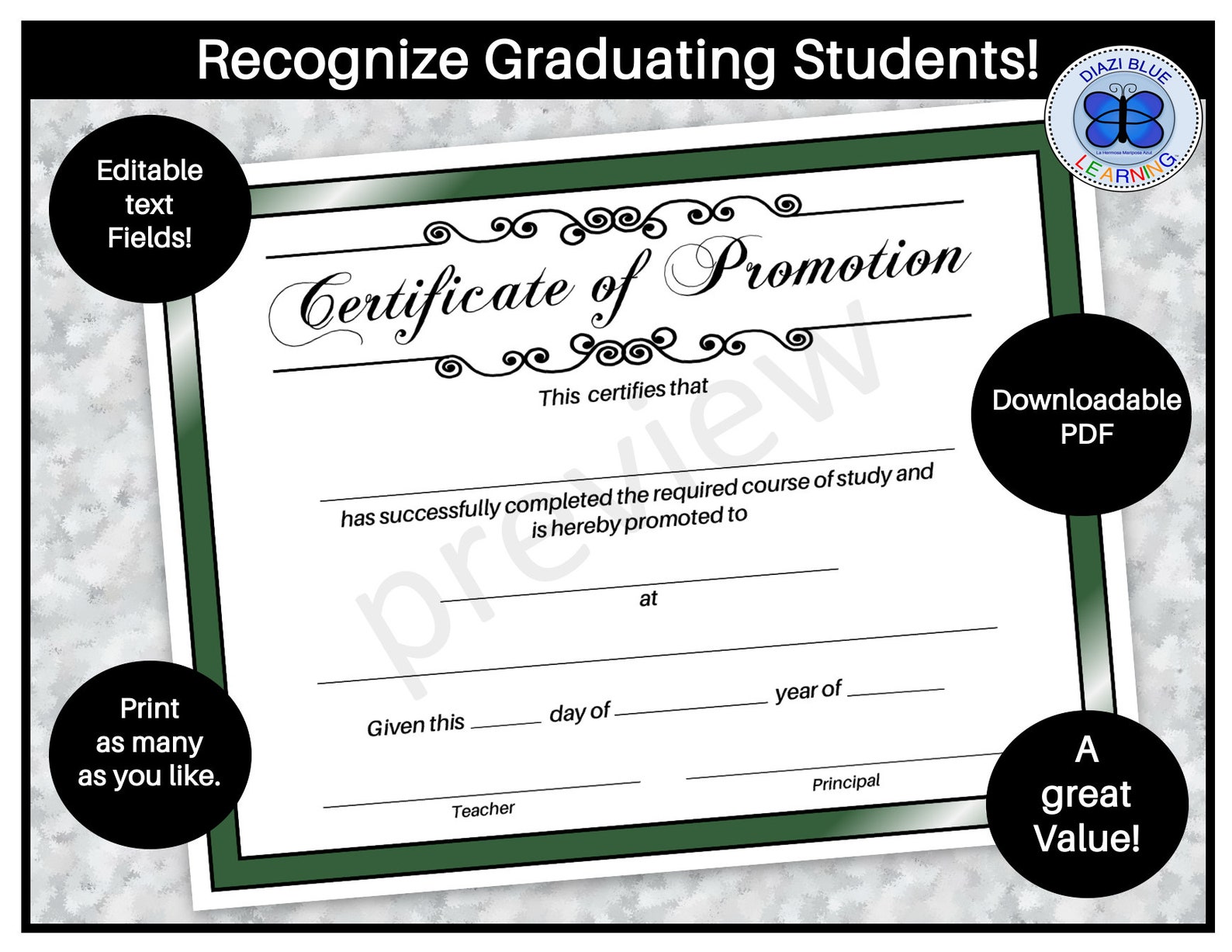 Certificate of Promotion, End of Year Certificates, Editable ...