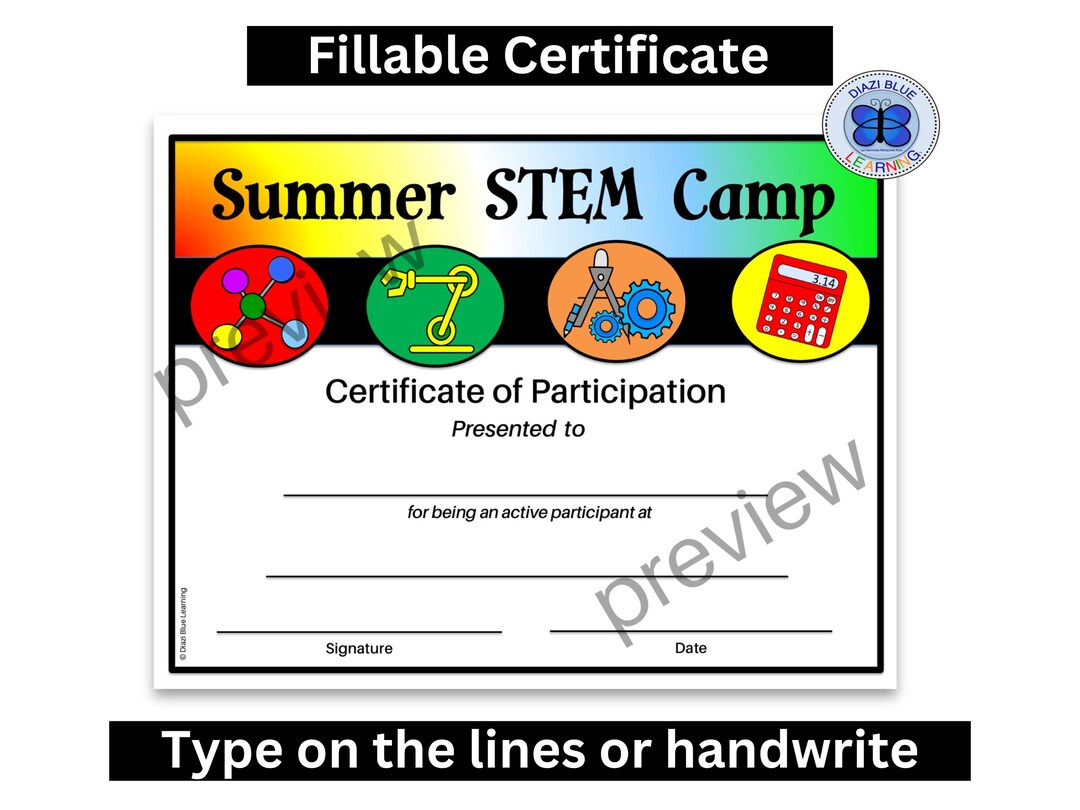 Summer STEM Camp Certificates, Editable Summer STEM Camp Certificates ...