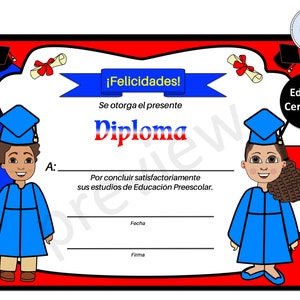 Spanish Preschool Diploma With Invitation, Diploma Preescolar Con ...