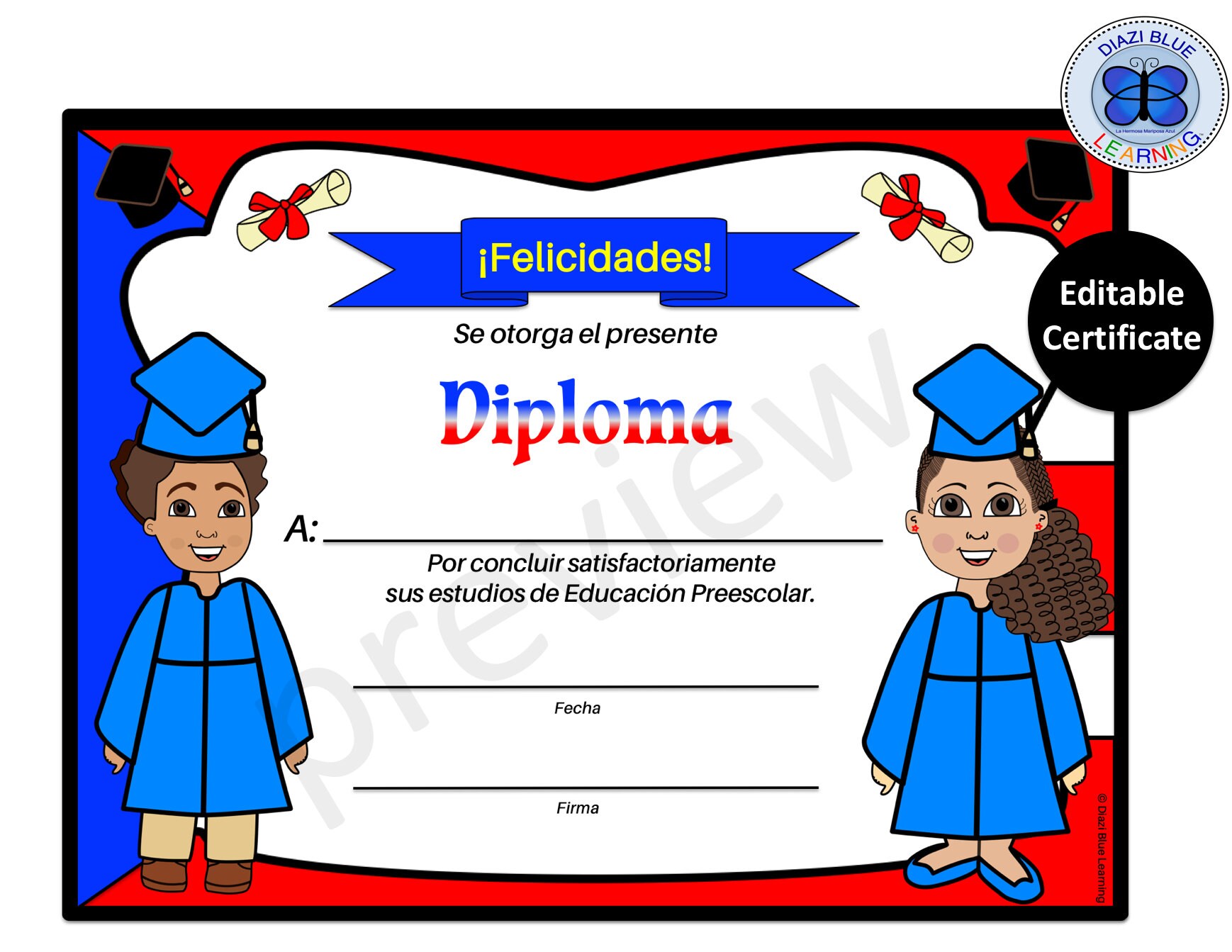 Spanish Preschool Diploma With Invitation, Diploma Preescolar Con ...