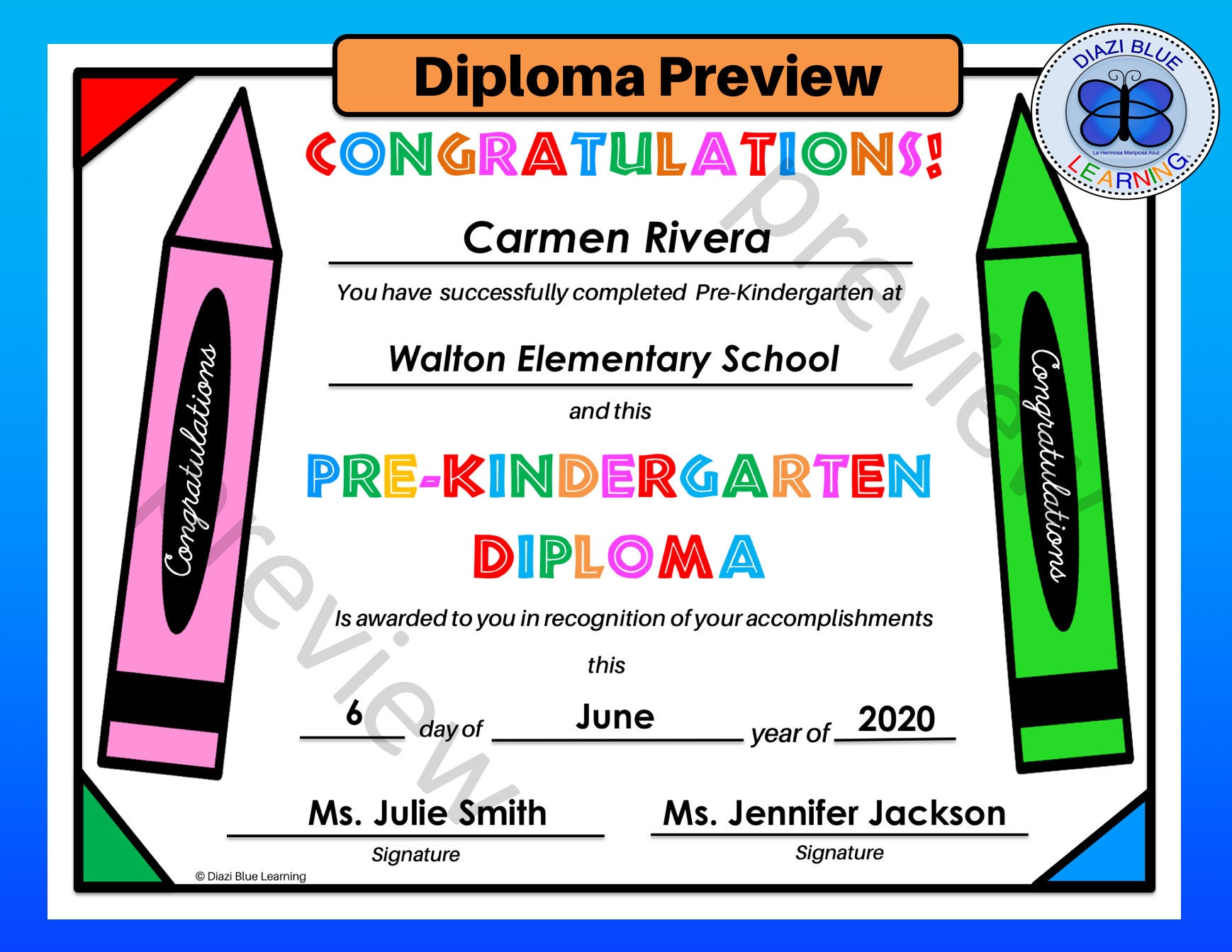 Pre-k Diplomas, Pre-k Certificates, End of Year Certificates, Editable ...