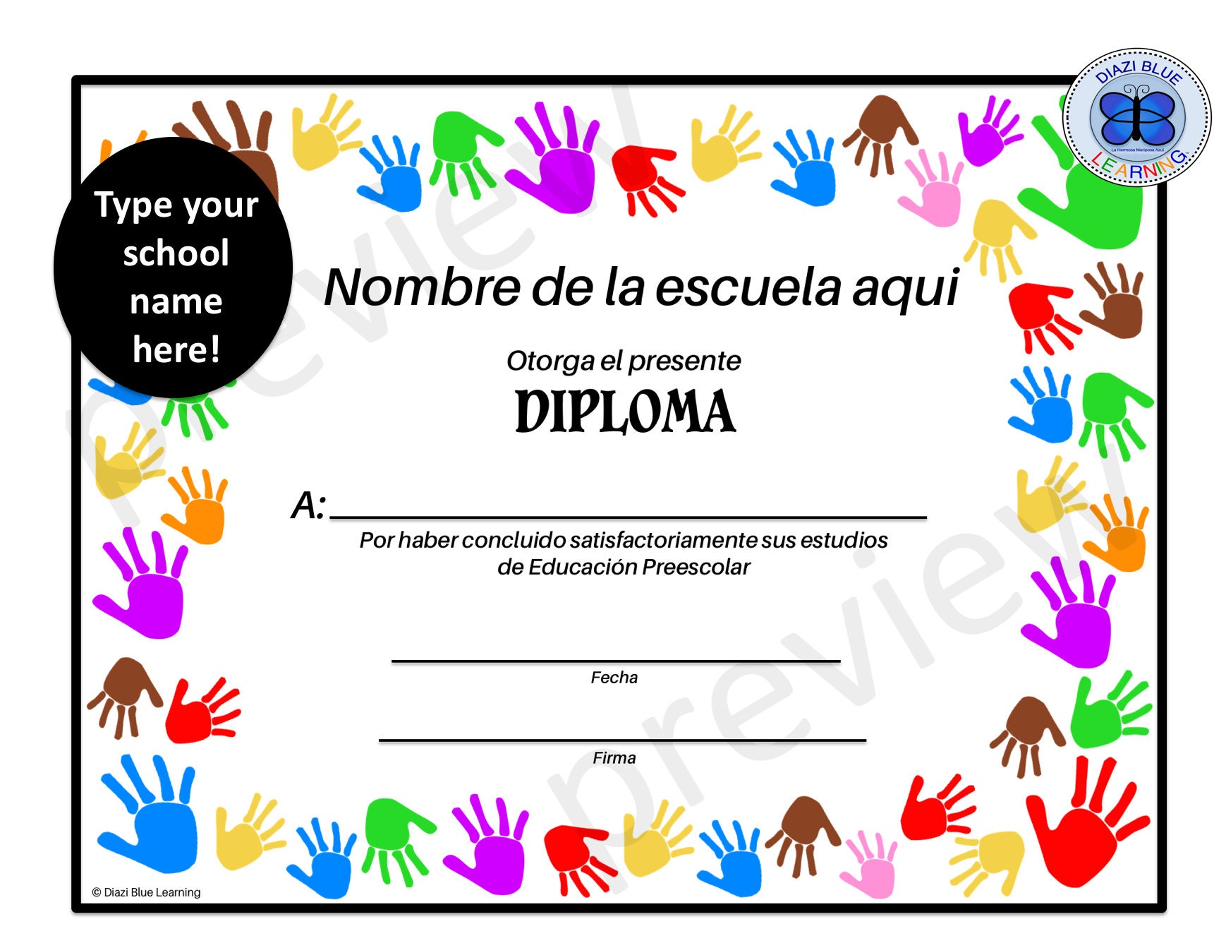 Spanish Preschool Diploma, Diploma Preescolar, Printable Spanish ...