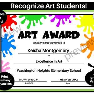 Art Certificate, PDF Art Certificate, Editable Art Certificate, End of ...