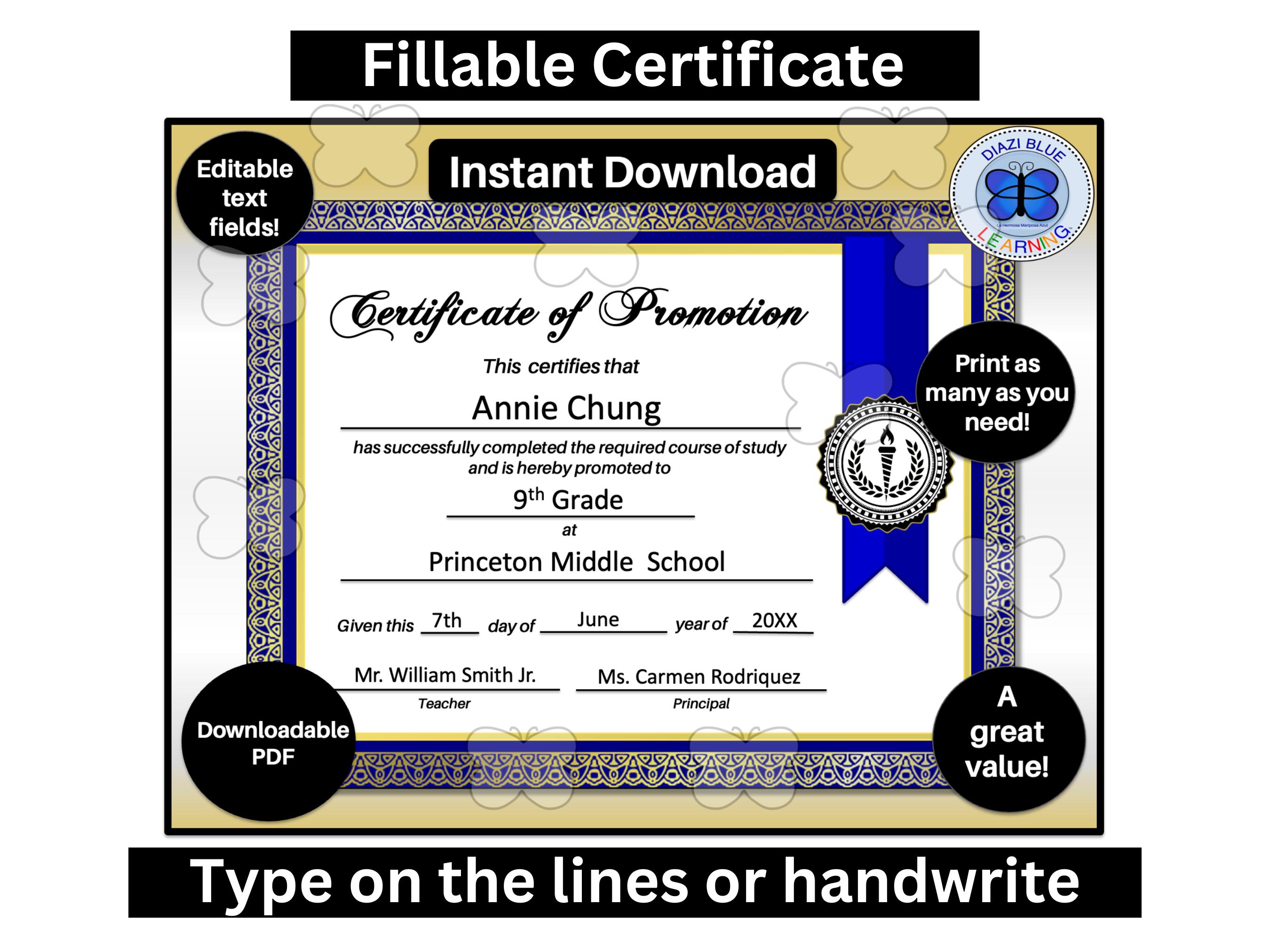 Certificate of Promotion, Certificate of Completion, End of Year School ...