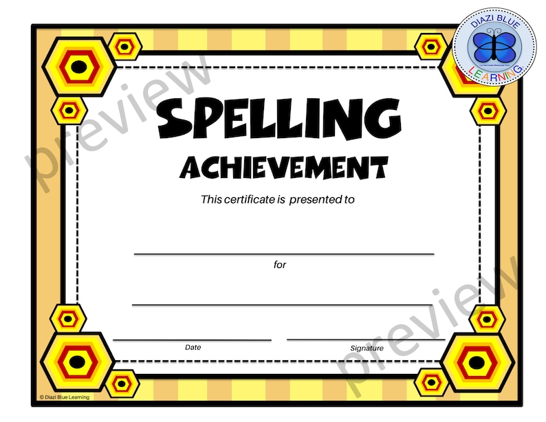Spelling Award, Spelling Achievement Certificates, End of Year ...
