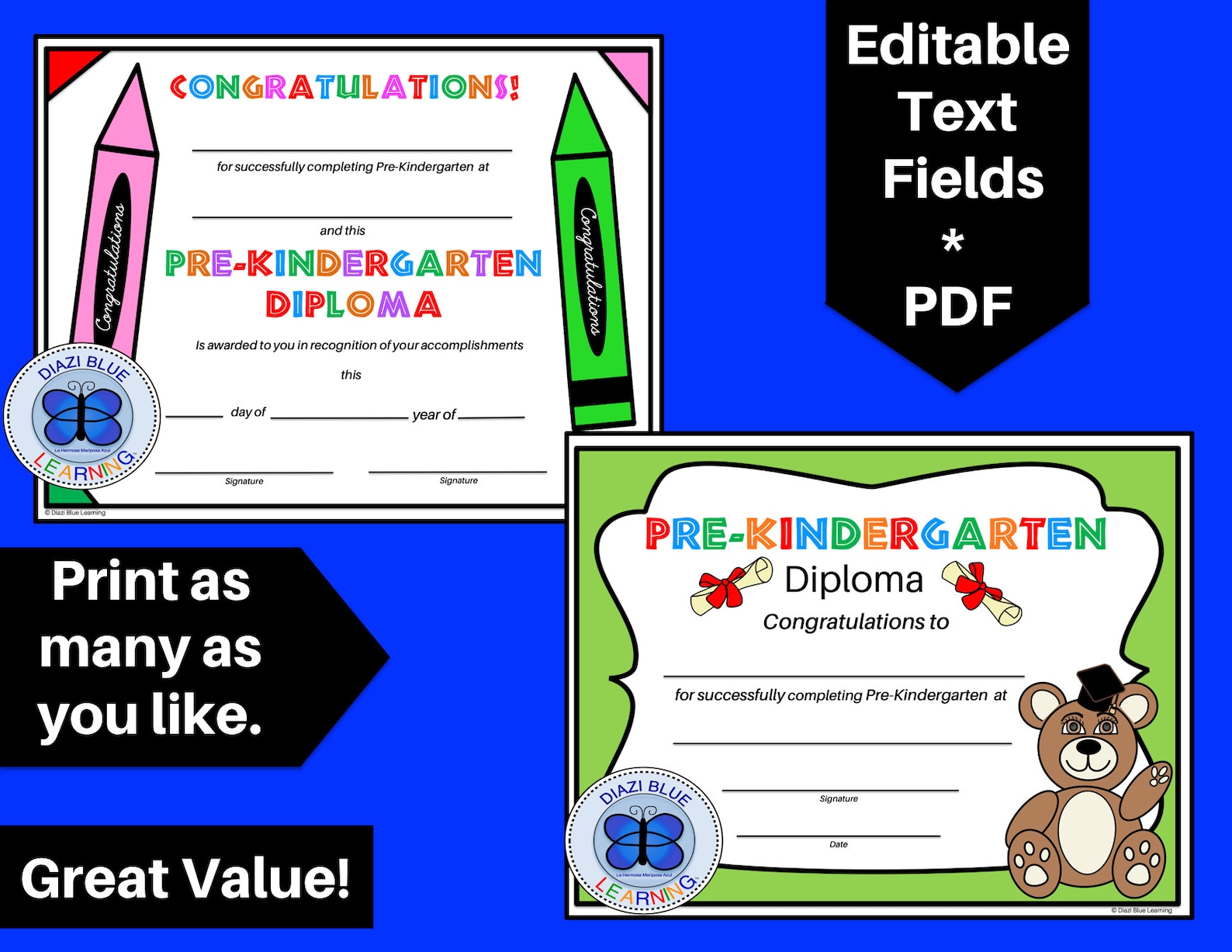 Pre-k Diplomas, Pre-k Certificates, End of Year Certificates, PDF Pre-k ...