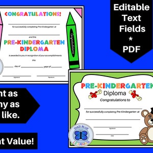 Pre-k Diplomas, Pre-k Certificates, End of Year Certificates, PDF Pre-k ...