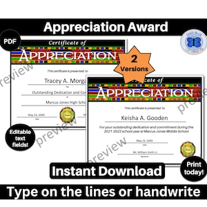 Kente Appreciation Award With Bonus Certificate, Editable Certificate ...