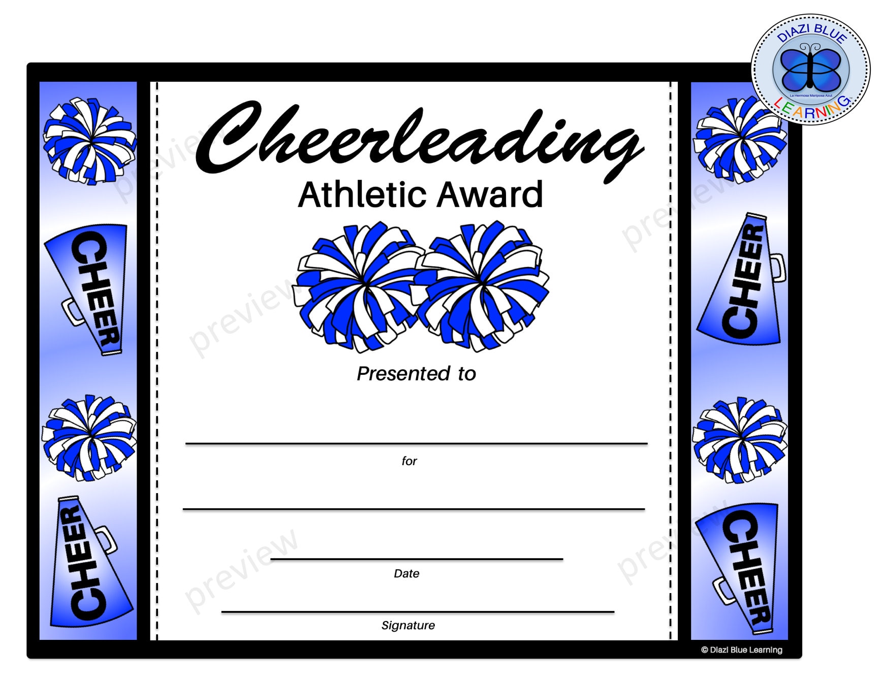 Cheerleading Certificate, Cheerleading Award, Editable Cheerleading ...