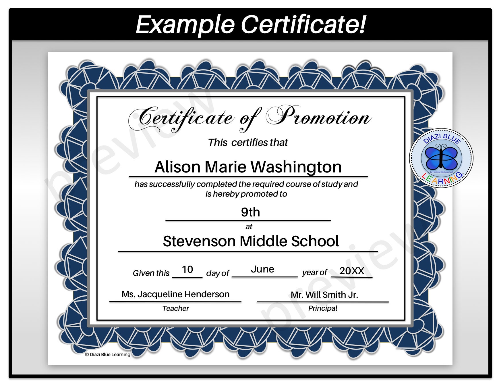 Certificate of Promotion, Certificate of Completion, End of Year ...