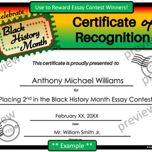 Black History Month Certificate of Recognition, Editable Black History ...