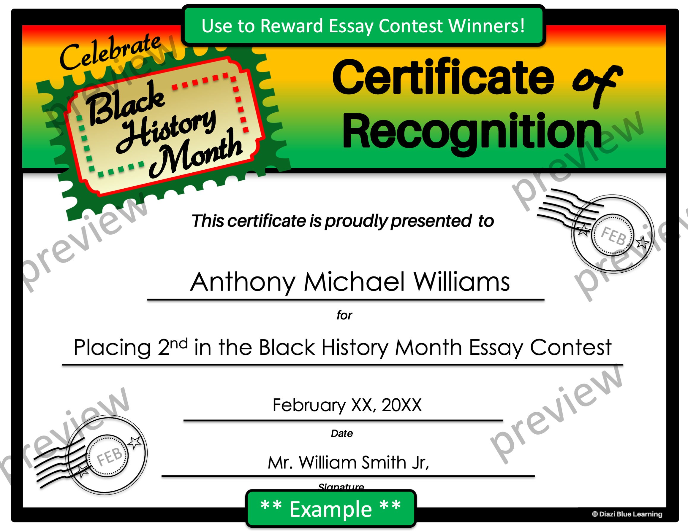 Black History Month Certificate of Recognition, Editable Black History ...