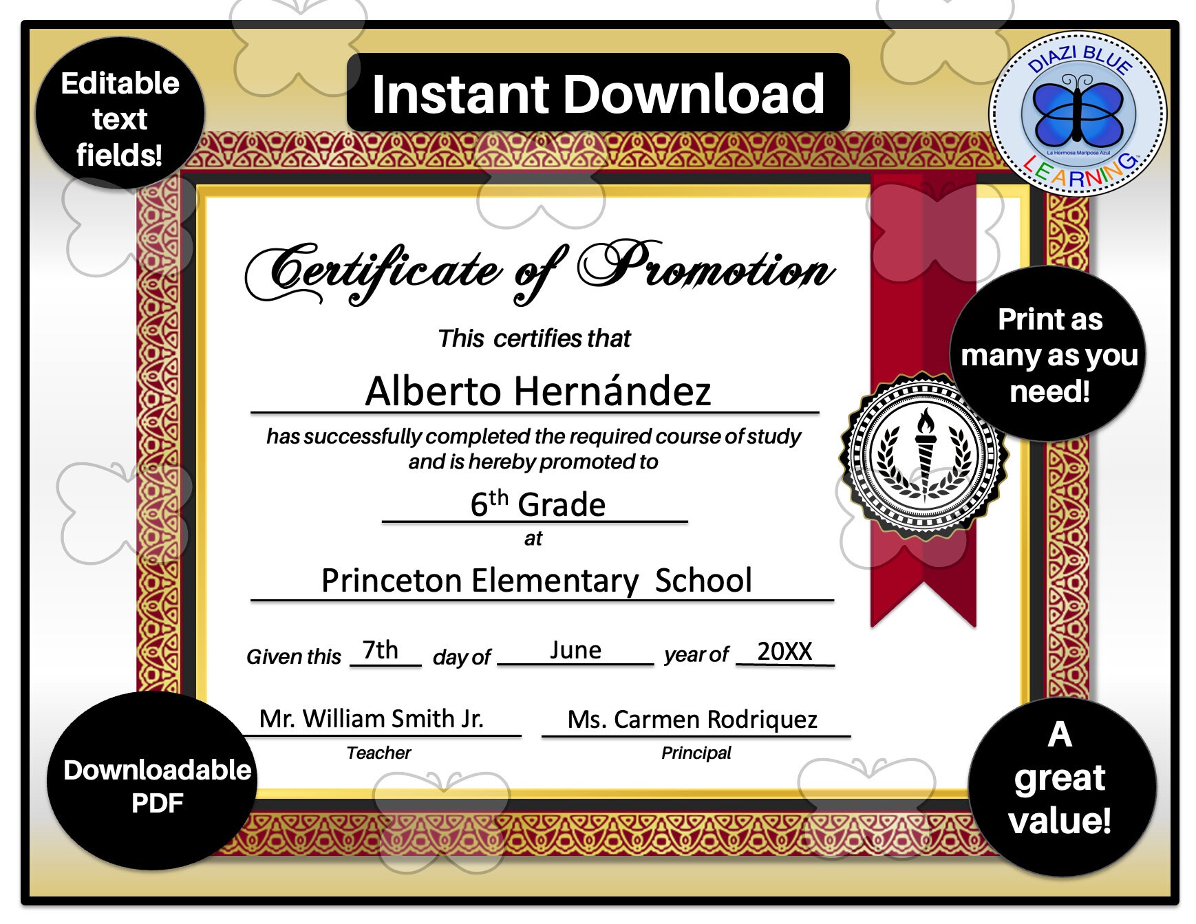 Certificate of Promotion, Certificate of Completion, End of Year School ...