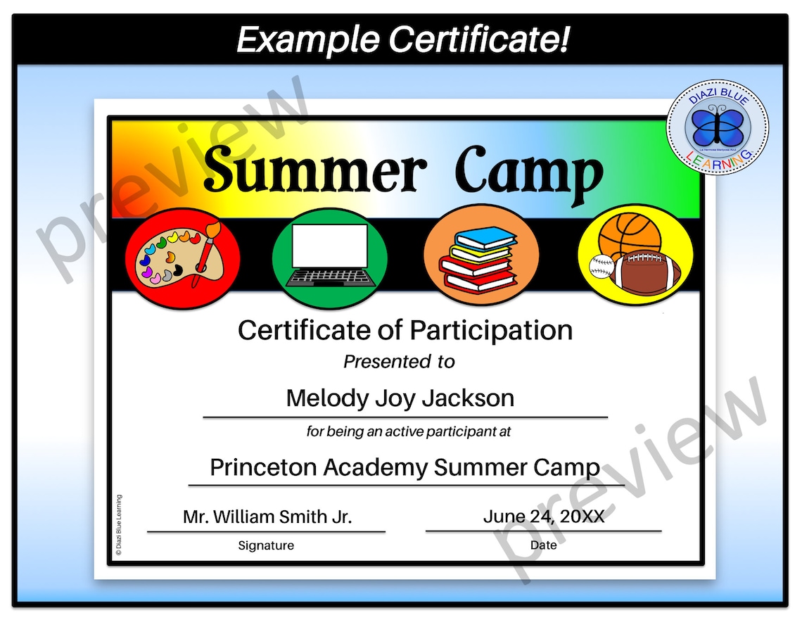 Summer Camp Certificates, Editable Summer Camp Certificates, Printable ...