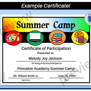 Summer Camp Certificates, Editable Summer Camp Certificates, Printable ...