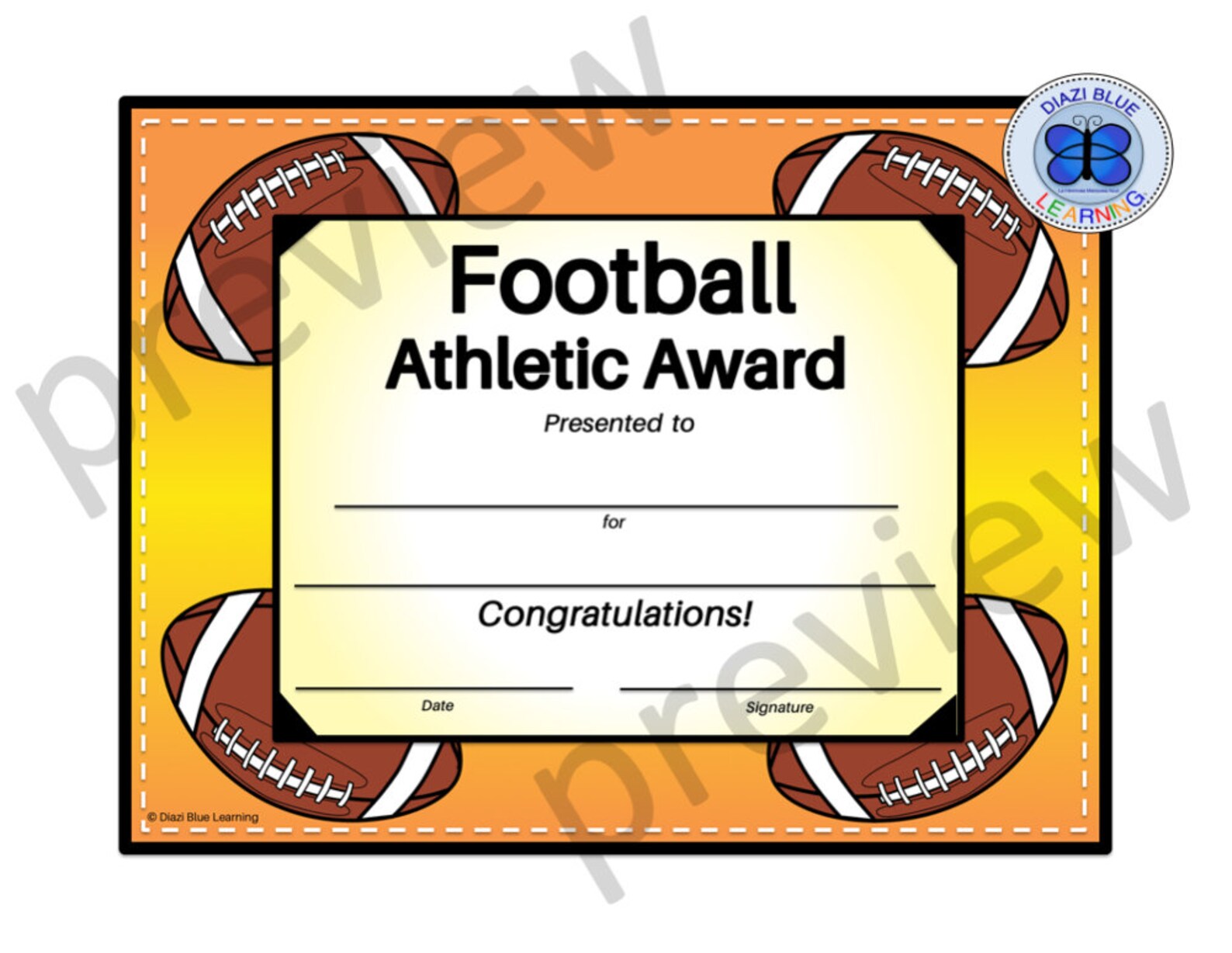 Football Certificate, Editable Football Certificate, PDF Football ...