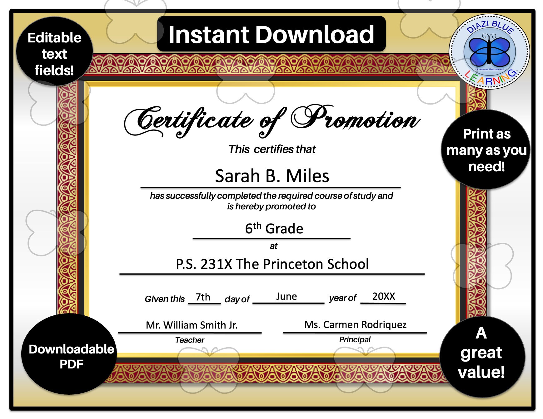 Certificate of Promotion, Certificate of Completion, End of Year School ...