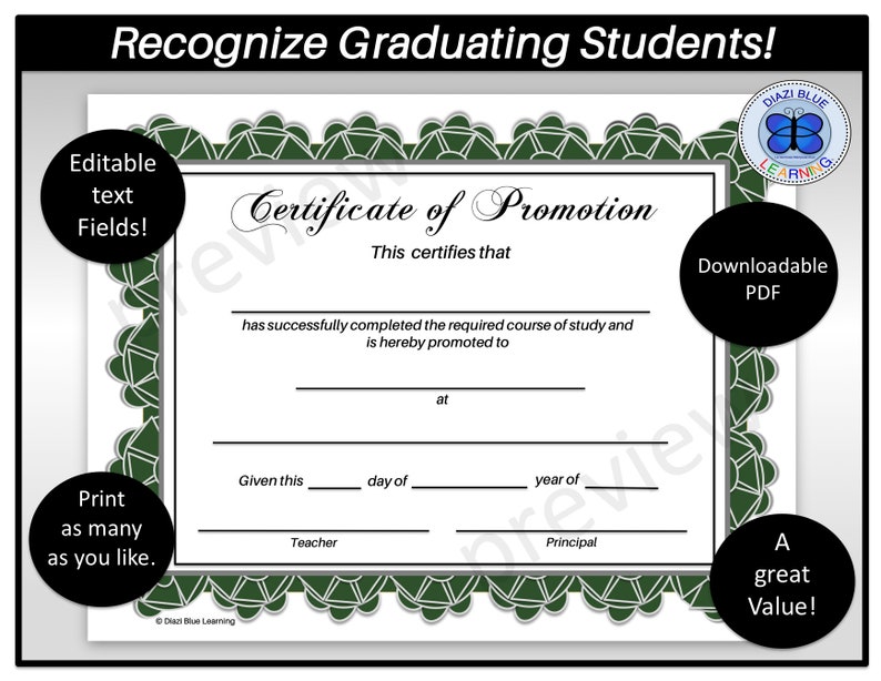 Certificate of Promotion, Certificate of Completion, End of Year ...