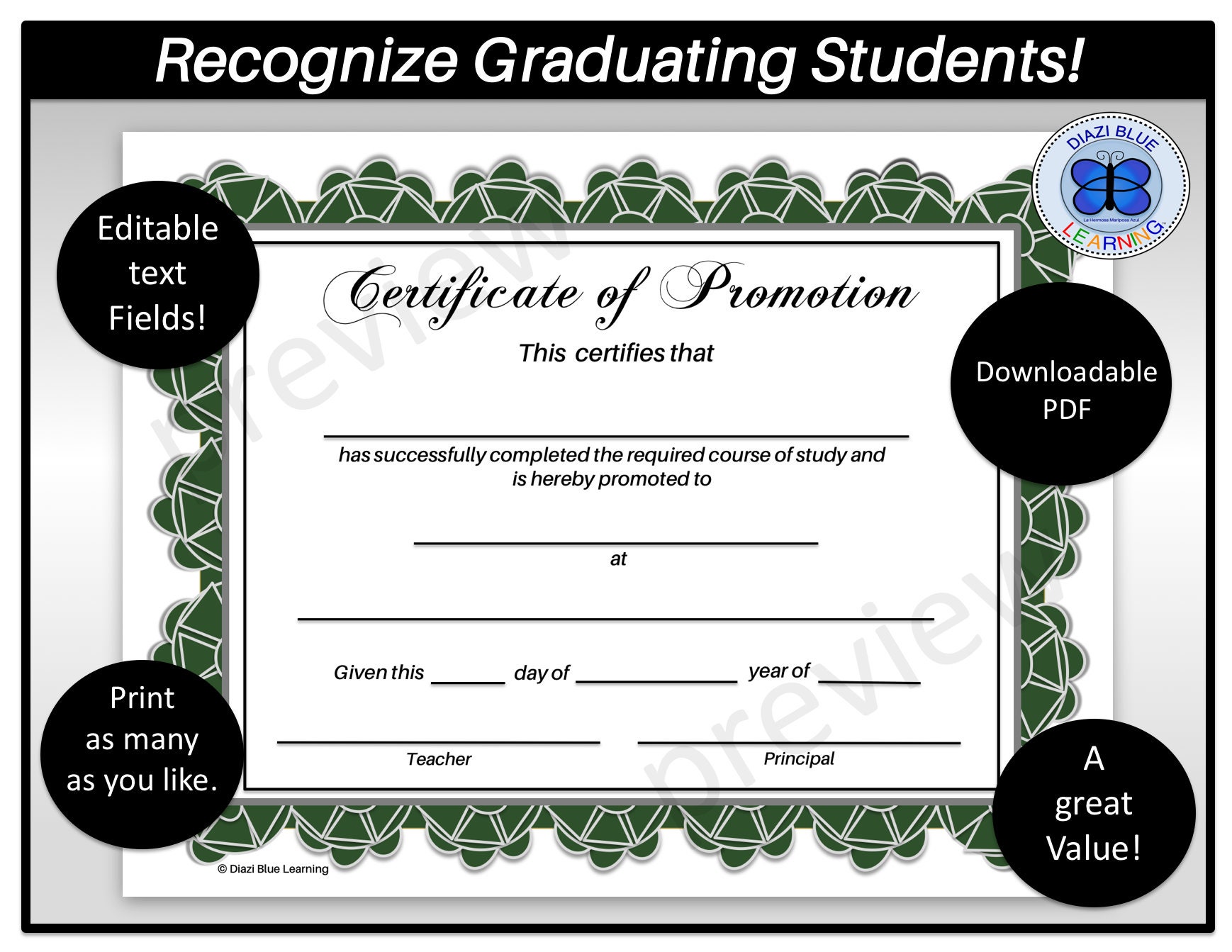 Certificate of Promotion, Certificate of Completion, End of Year ...