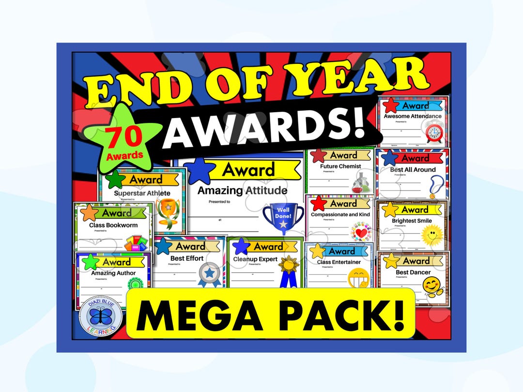 70 End of Year Award Certificates, Editable Student Certificates, End ...