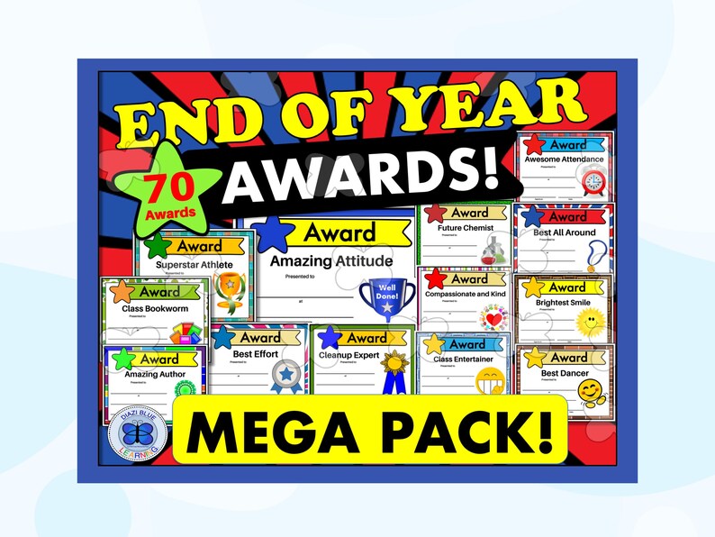 70 End of Year Award Certificates, Editable Student Certificates, End ...