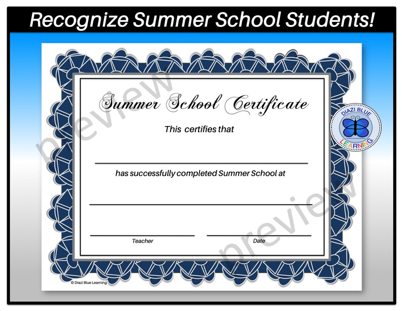 Summer School Certificate Editable Summer School Certificate | Etsy